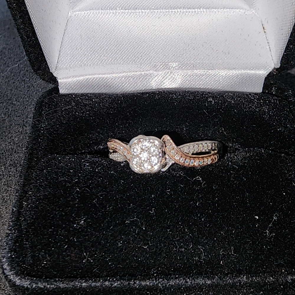 Diamond Two Tone Metal Engagement Ring - Gem
